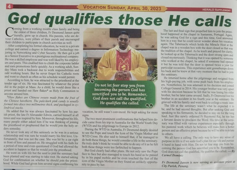 Vocation Story: God Qualifies Those He Calls (Fr Desmond Jansen ... Vocation Story: God Qualifies Those He Calls (Fr Desmond Jansen ...
